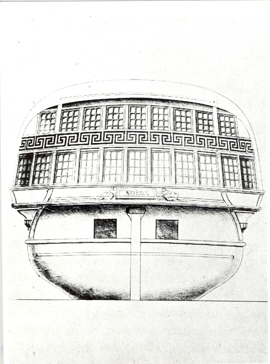 Motiv: Linjeskipet "Seyeren".Fotografert etter tegning.Rett akter ...