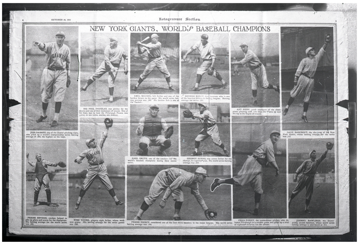 Plansch med baseballbilder, New York Giants. - Västmanlands läns museum / DigitaltMuseum
