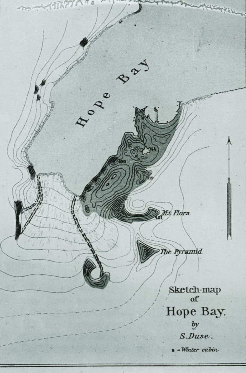 Karta över Hope Bay. - Tekniska museet / DigitaltMuseum