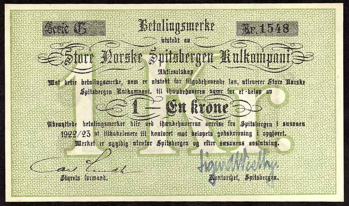 Svalbardsedler SNSK - Svalbard museum / DigitaltMuseum