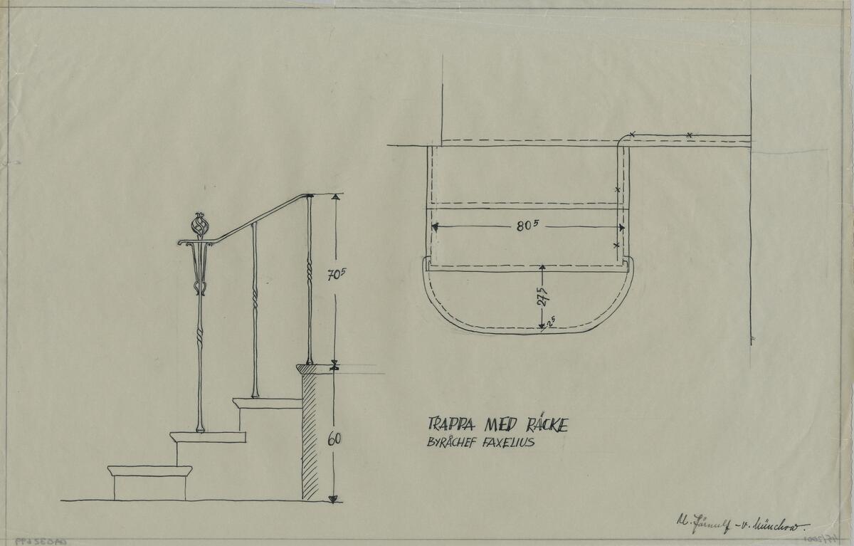 Trappa med räcke [ritning] -#N# Designarkivet /#N# DigitaltMuseum