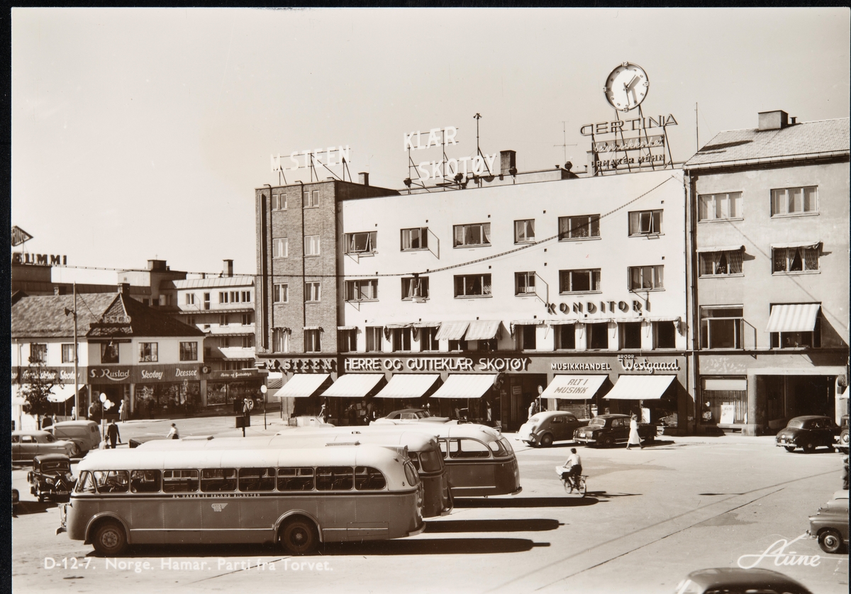 Postkort, Hamar, Østre Torg, rutebilstasjon, busser fra hamar og Omland ...