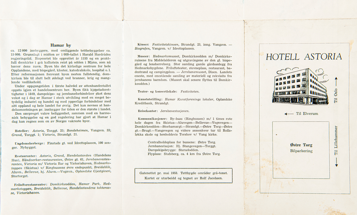 Rolf Jacobsen sitt Hamar kart. Kart over Hamar 1953. Kartet er ...