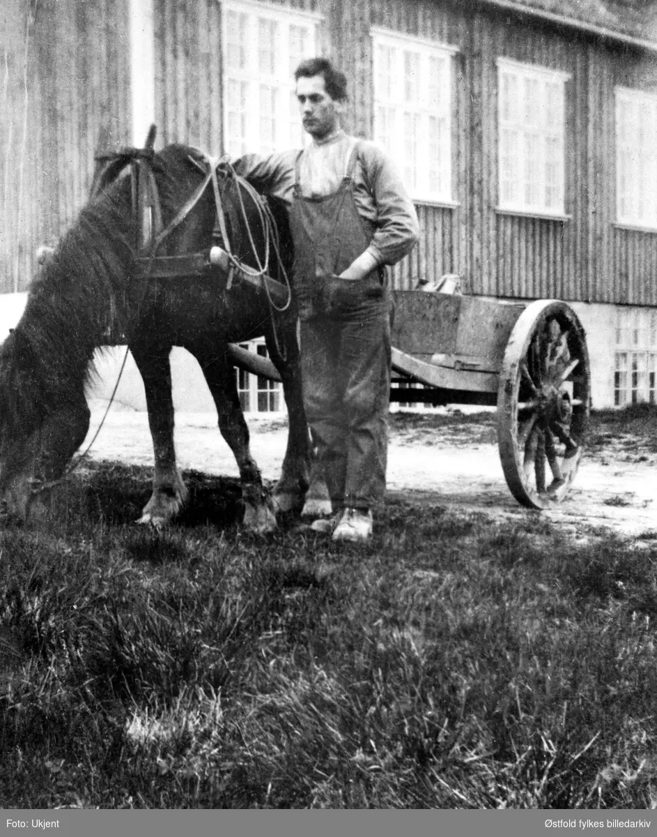 Dugnad ved Stegen skole i Spydeberg, hest og kjerre. Fritjof Ødeli er ... Dugnad ved Stegen skole i Spydeberg, hest og kjerre. Fritjof Ødeli er ...