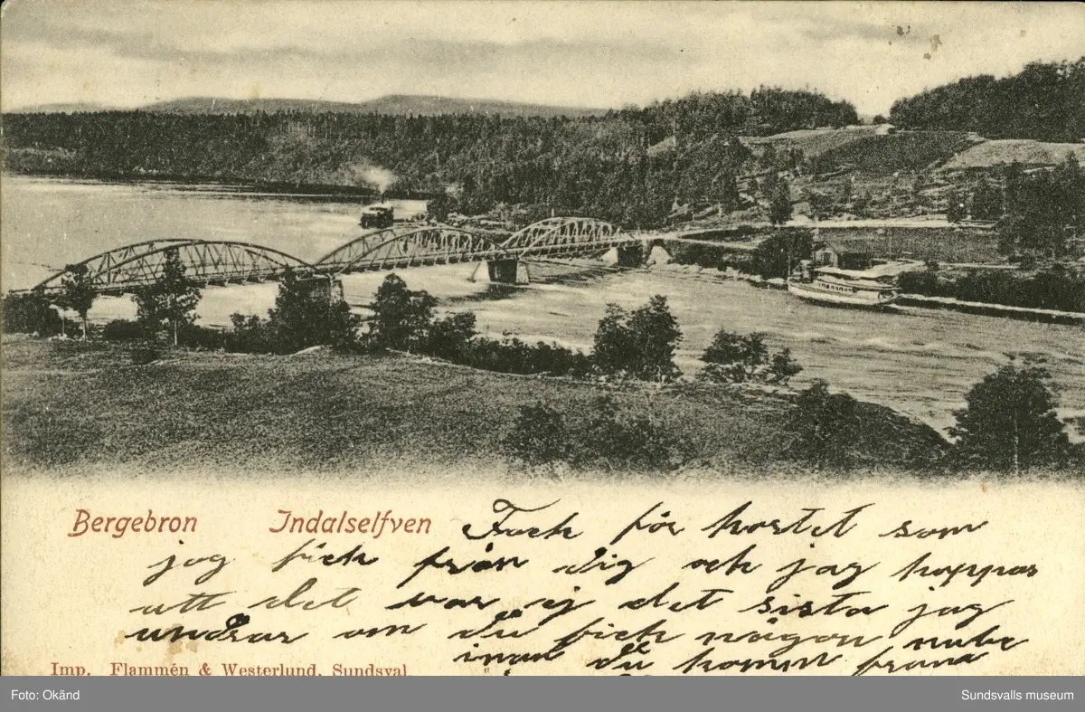 Vykort med motiv över bron vid Bergeforsen. - Sundsvalls museum ...