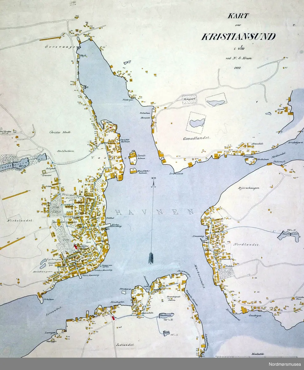 Kart over Kristiansund, utgitt ved N. S. Krum 1887. Norges Geografiske ...