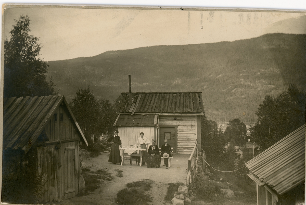 frå h. Ola Hanson Glitre og Kari Domholt Glitre. Stugu deires låg ...