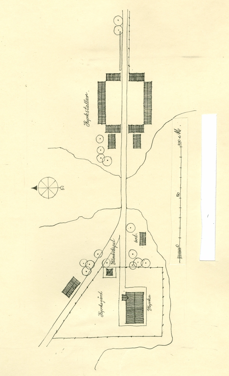 Ritning över ett stall i Vissefjärda. - Kalmar läns museum / DigitaltMuseum