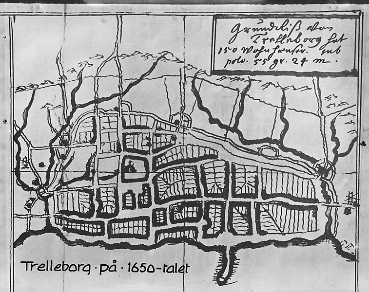 Karta över Trelleborg på 1650-talet. - Trelleborgs museum / DigitaltMuseum