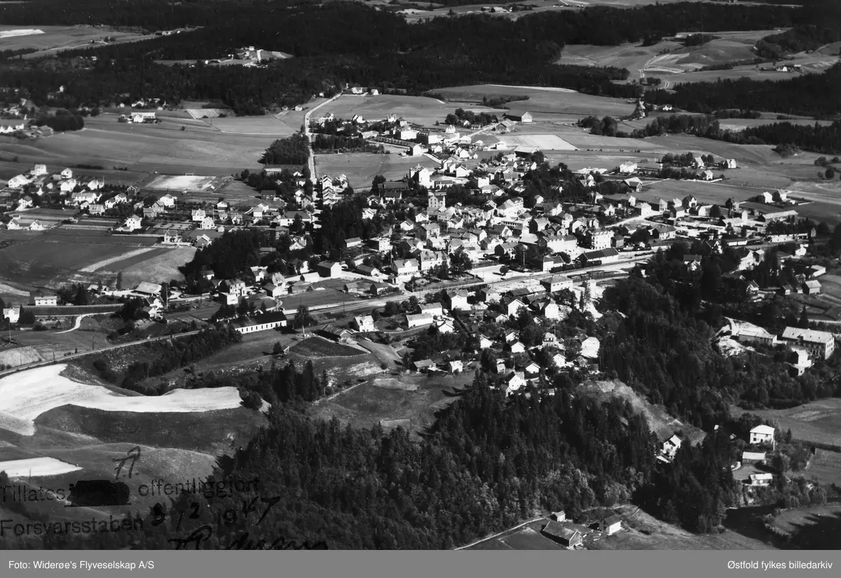 Oversitksbilde fra Mysen i Eidsberg, før 1940. - Østfold fylkes ...